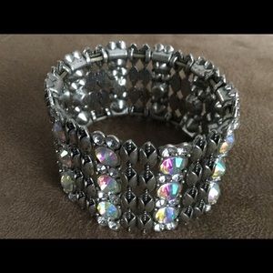Jewelry | Vintage Pewter Rhinestones Stretch Bracelet | Poshmark